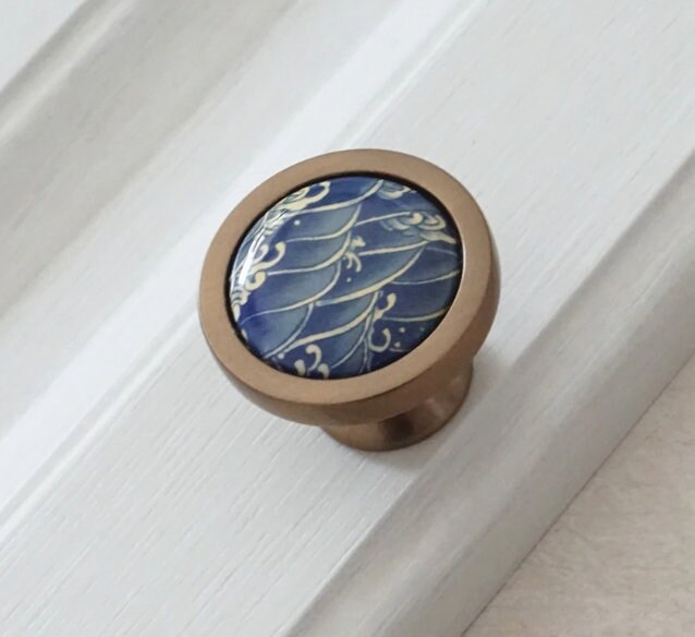 Susaki // Ceramic Blue Wave Handle Pull and Knob Hardware - Etsy