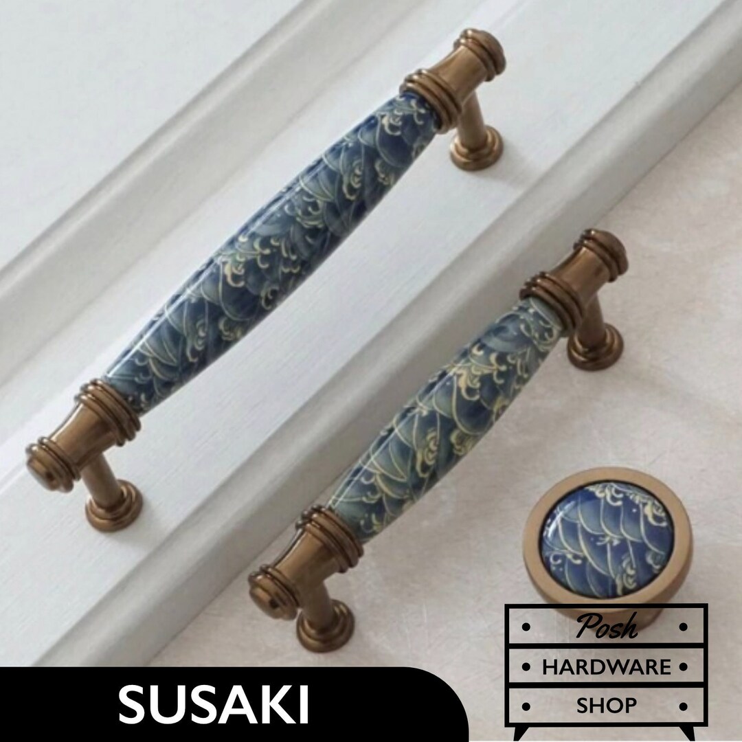 Susaki // Ceramic Blue Wave Handle Pull and Knob - Hardware for ...