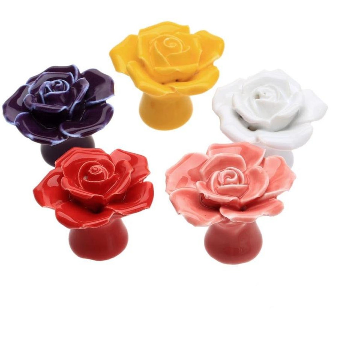 Rosa // Ceramic Rose Flower Knobs Hardware for Cabinets and - Etsy