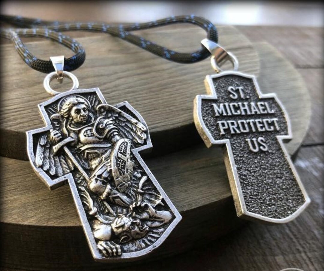 St. Michael Cross Pendant on Blue Line Paracord - Etsy