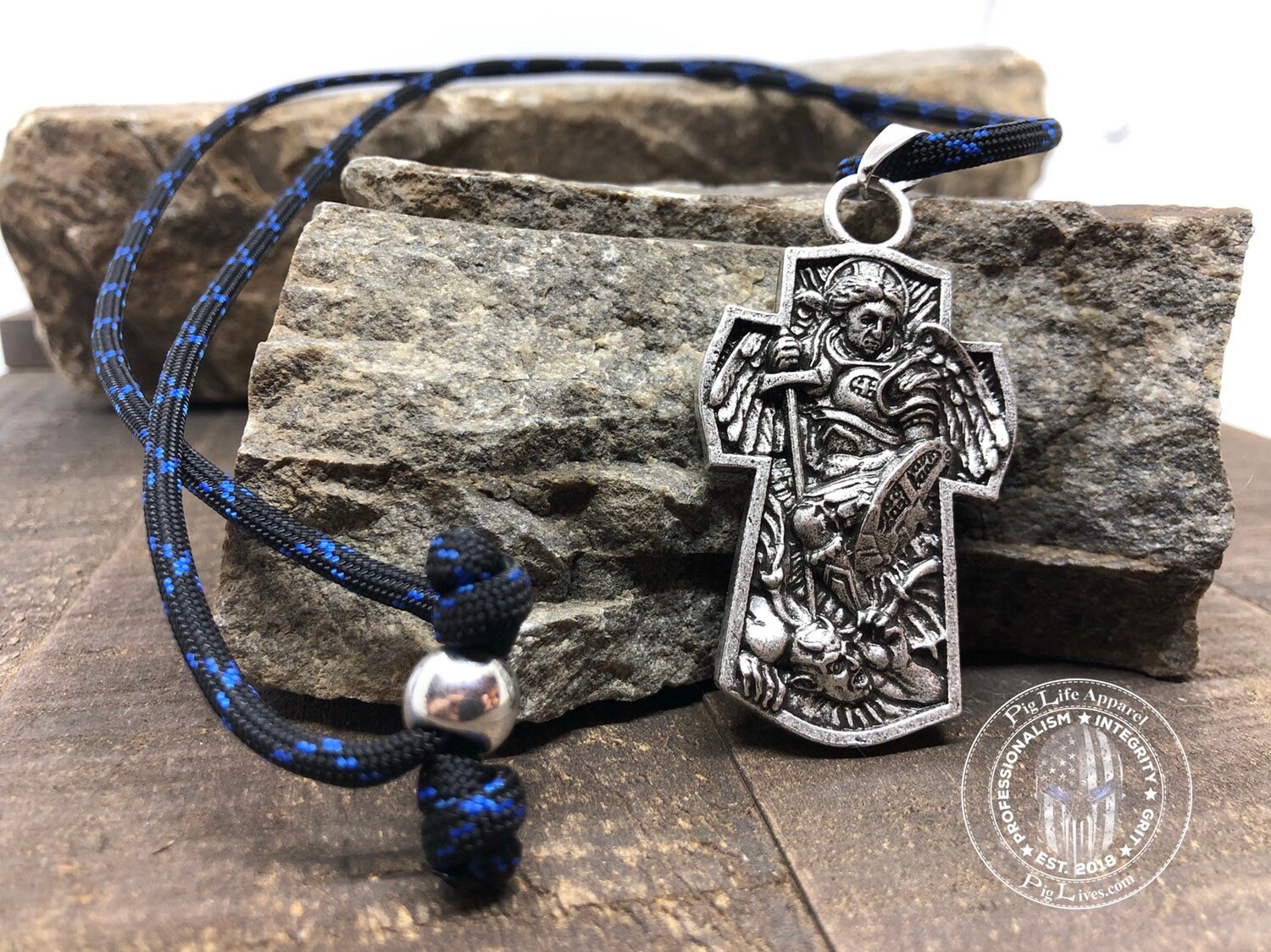 St. Michael Cross Pendant on Blue Line Paracord | Etsy