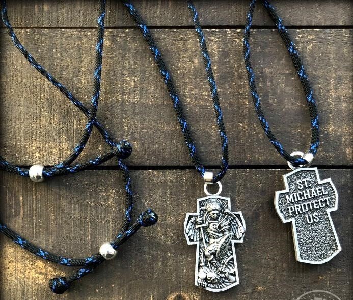 St. Michael Cross Pendant on Blue Line Paracord | Etsy