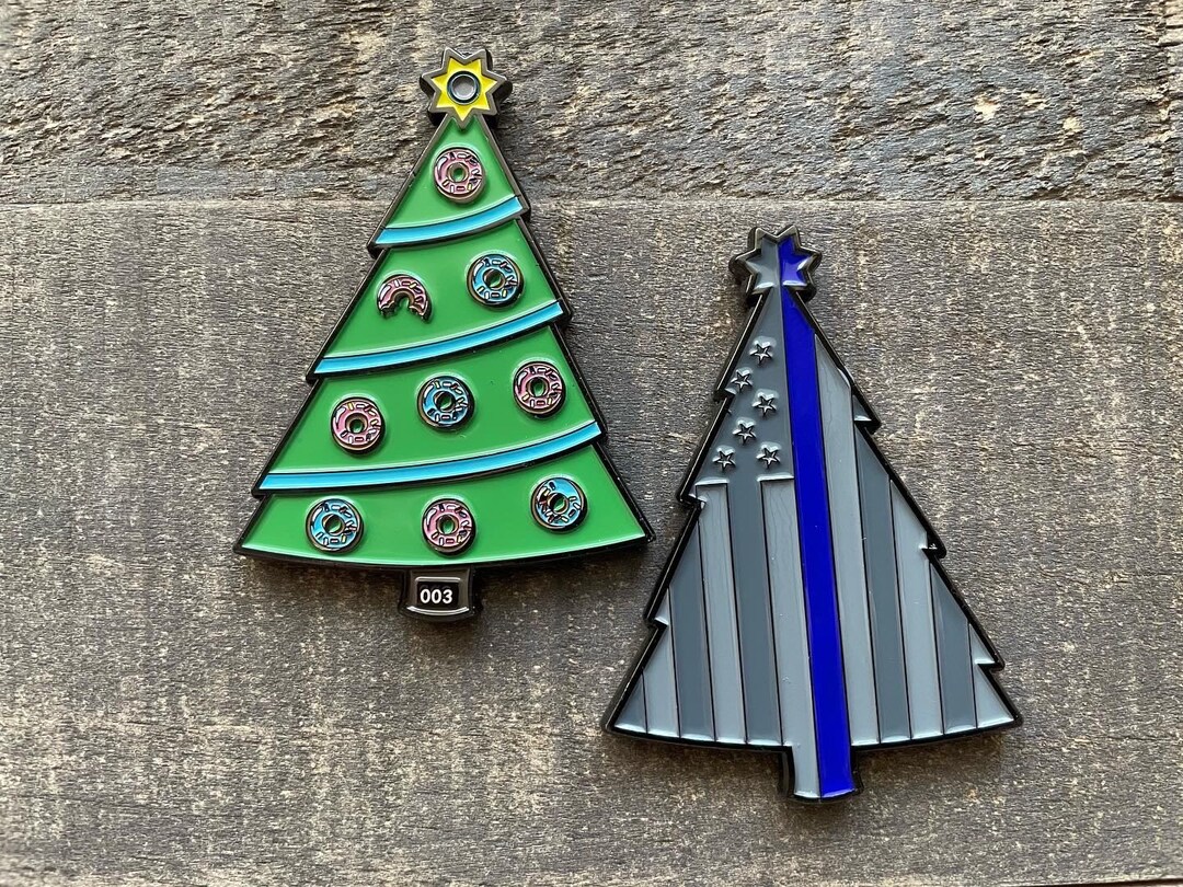 Blue Line-donut Christmas Tree Challenge Coin - Etsy