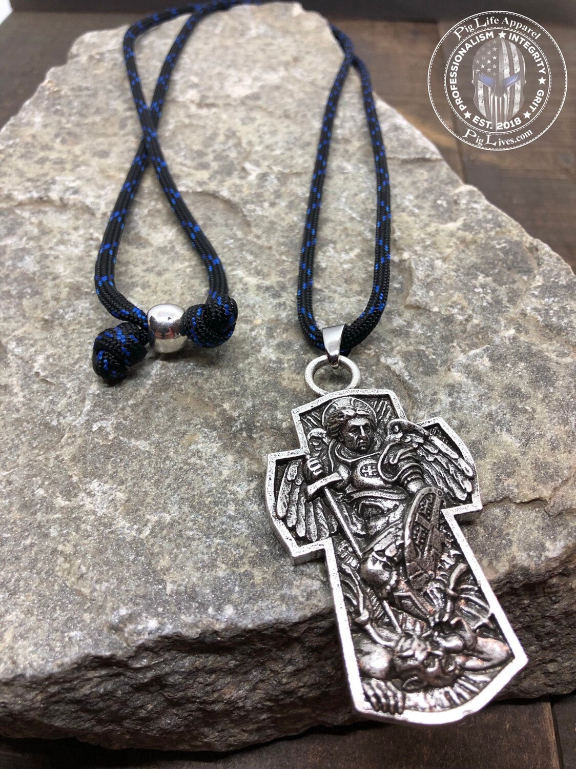 St. Michael Cross Pendant on Blue Line Paracord | Etsy