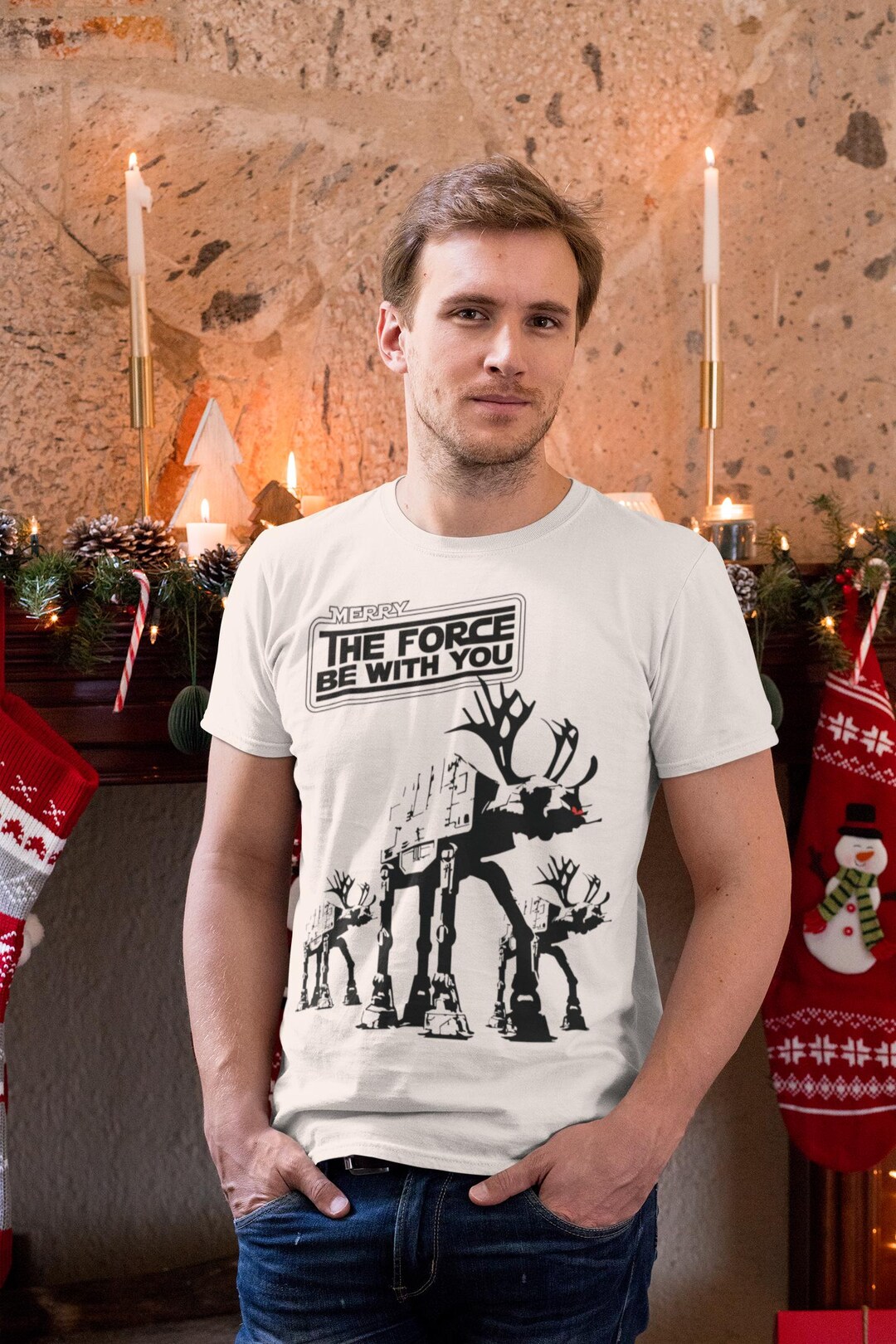 Merry the Force Be With You ATAT Christmas Unisex Classic Tee Black ...