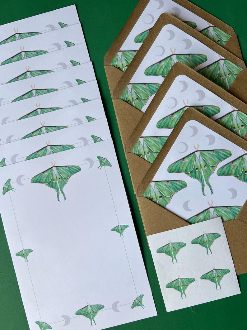 Luna Moth Letter Writing Set, Entomology Gift, Insect Stationery - Etsy