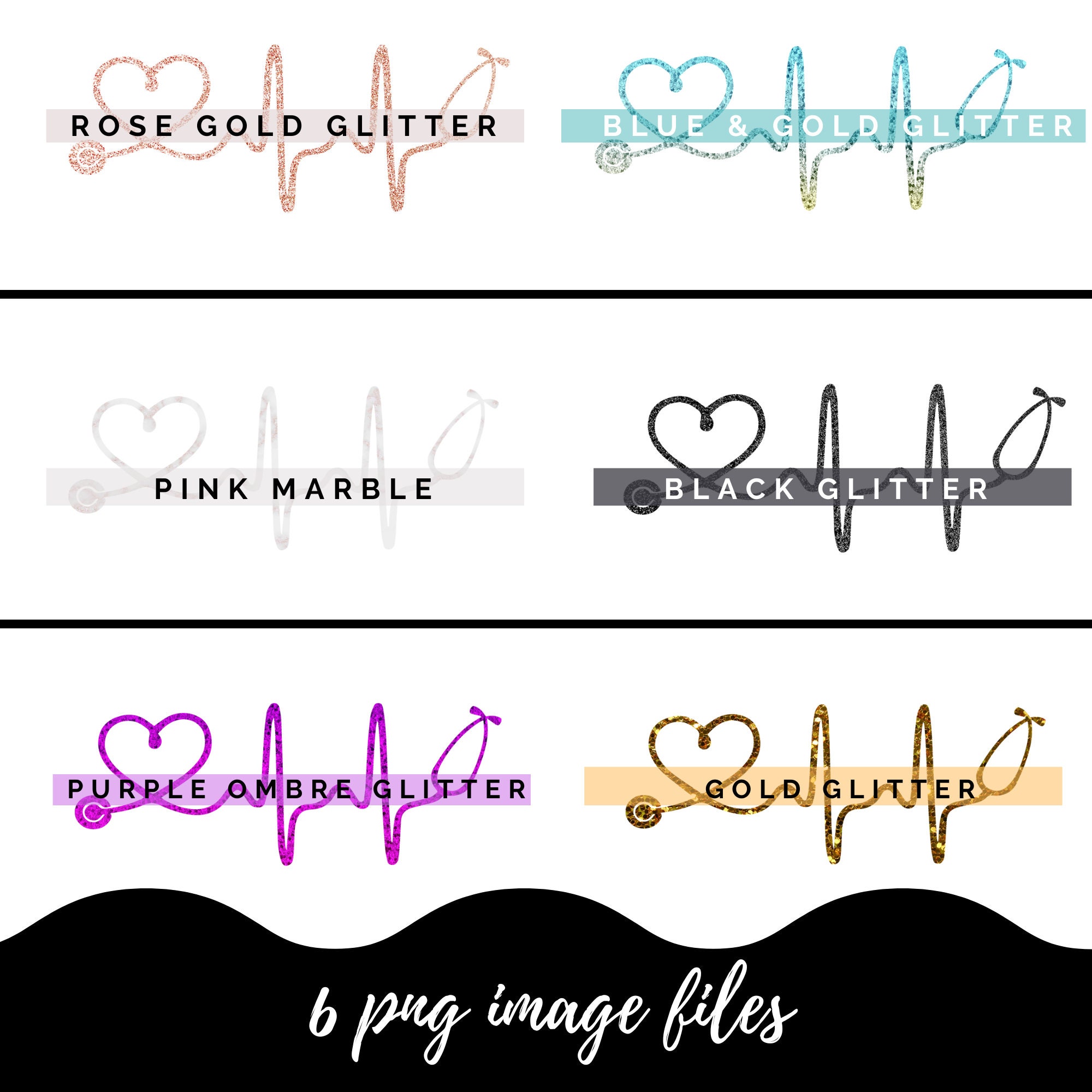 Elegant Stethoscopes 6 Glitter PNG Image Files Rose Gold Purple Ombre ...