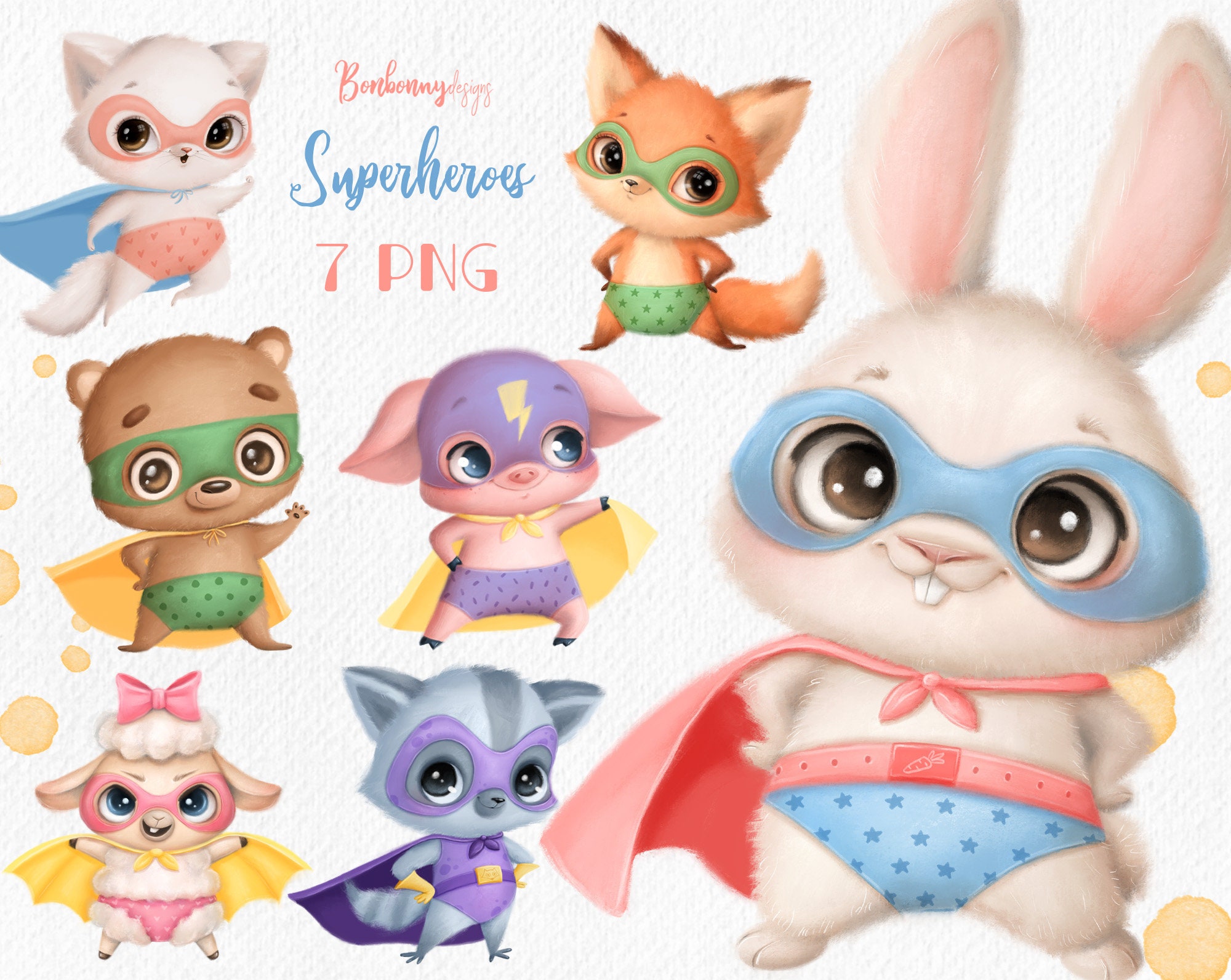 Cute Superheroes Animals Clipart Forest Animals Clipart Farm - Etsy