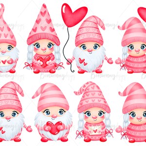 Cute Cartoon Valentine's Day Gnomes Clipart, Scandinavian Gnomes in ...