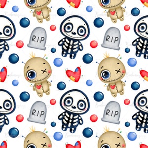 Cute Halloween Digital Paper, Cartoon Monsters Seamless Patterns, Kids ...