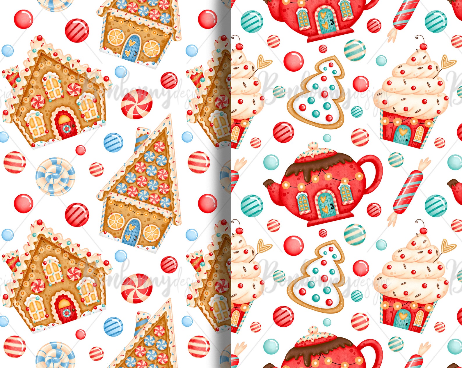 Sweet Christmas Digital Paper Cute Winter Seamless Pattern - Etsy