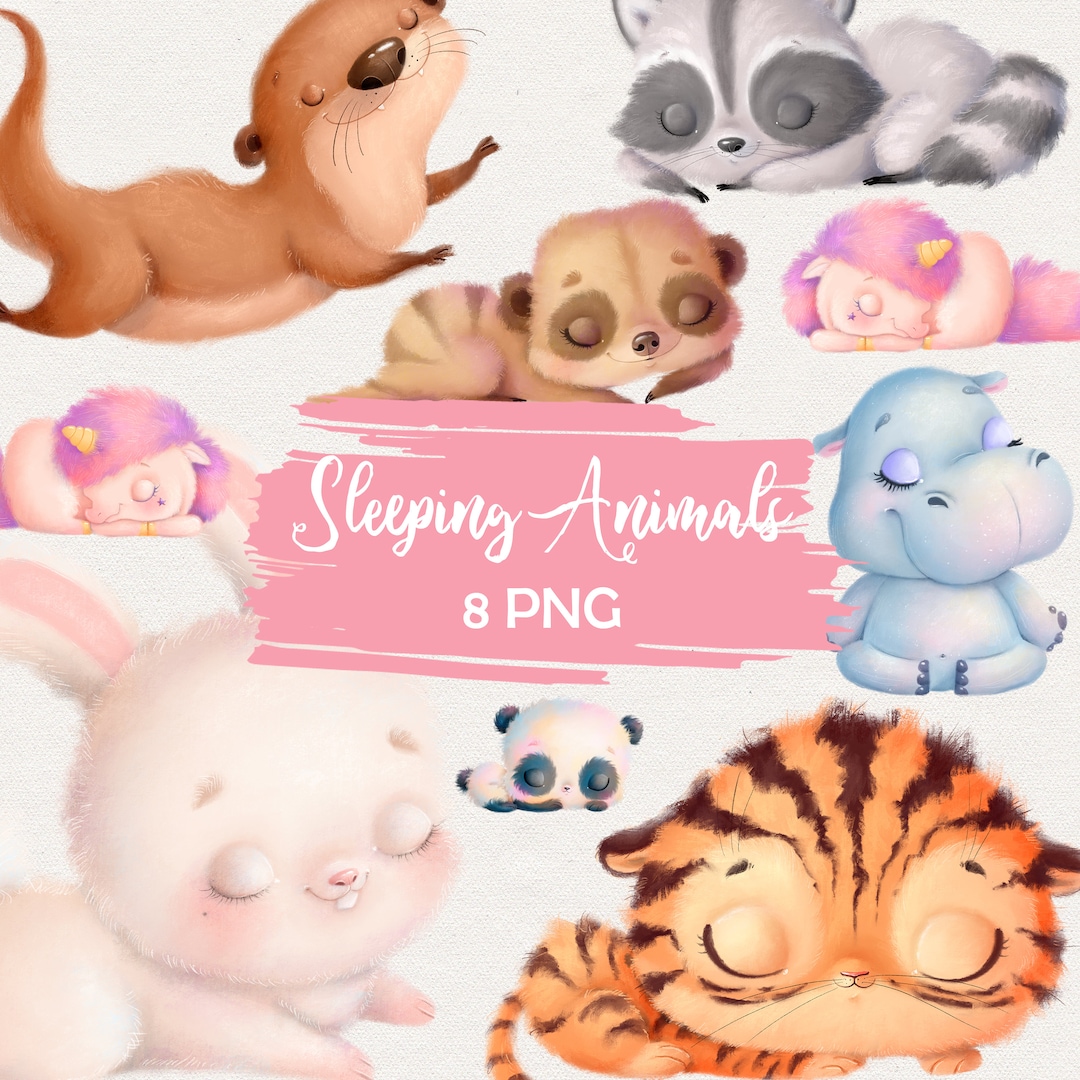 Cute Sleeping Animals Clipart, Sweet Dreams, Good Night, Otter, Raccoon ...