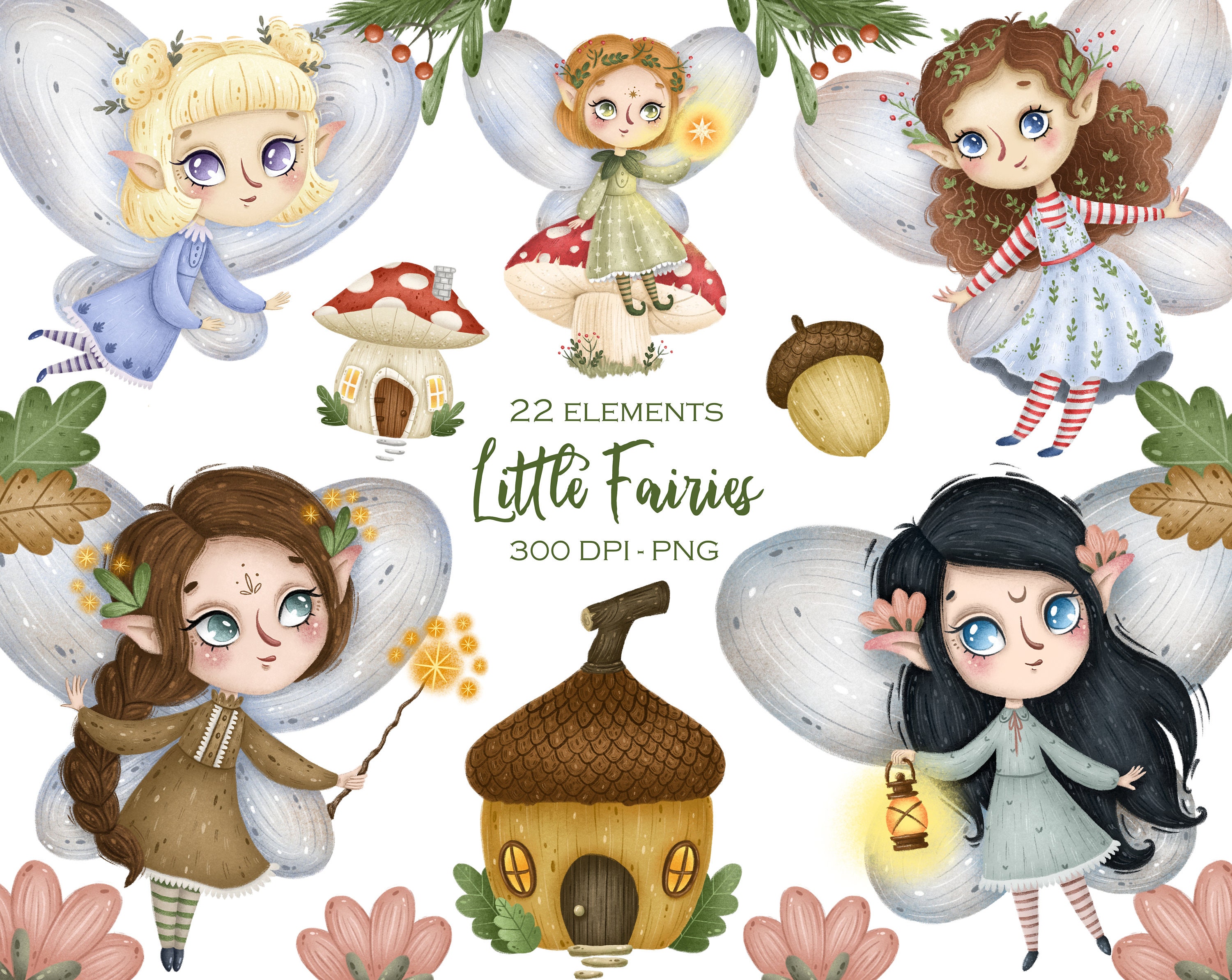 Cute Cartoon Little Fairies Clipart Forest Fairy Clipart | Etsy