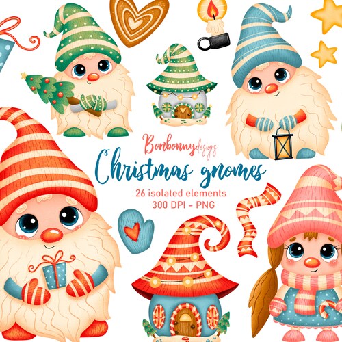 Christmas Gnome Clipart Scandinavian Winter Holiday Gnomes - Etsy