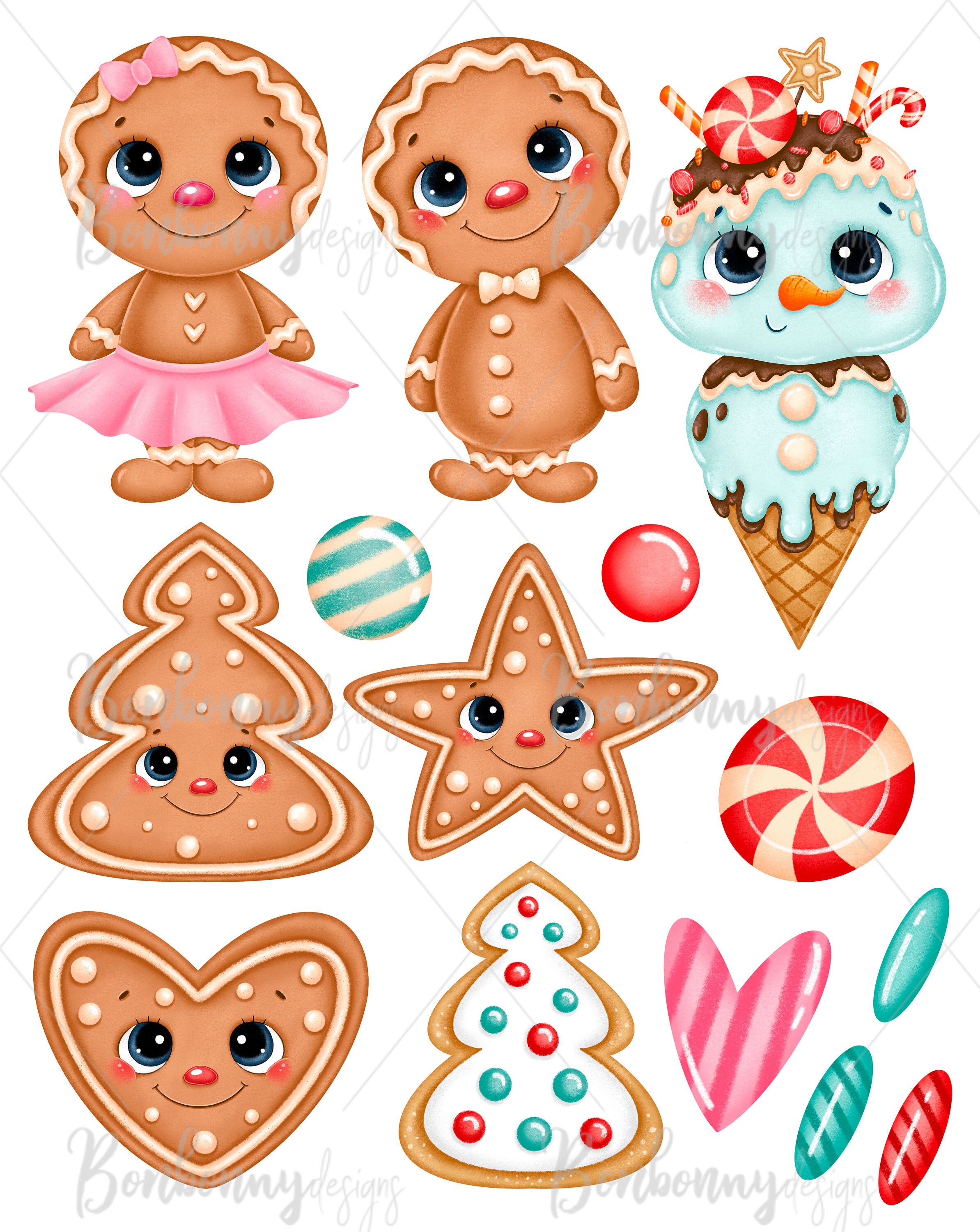 Sweet Christmas Clipart Cute Gingerbread Man Clipart Winter - Etsy UK