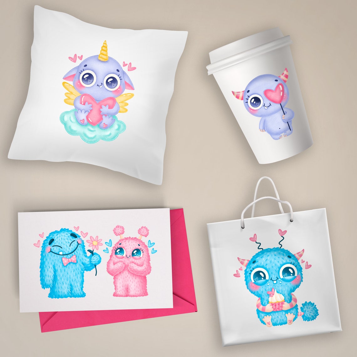 Cute Cartoon Valentine's Day Monsters Clipart Monsters in - Etsy UK