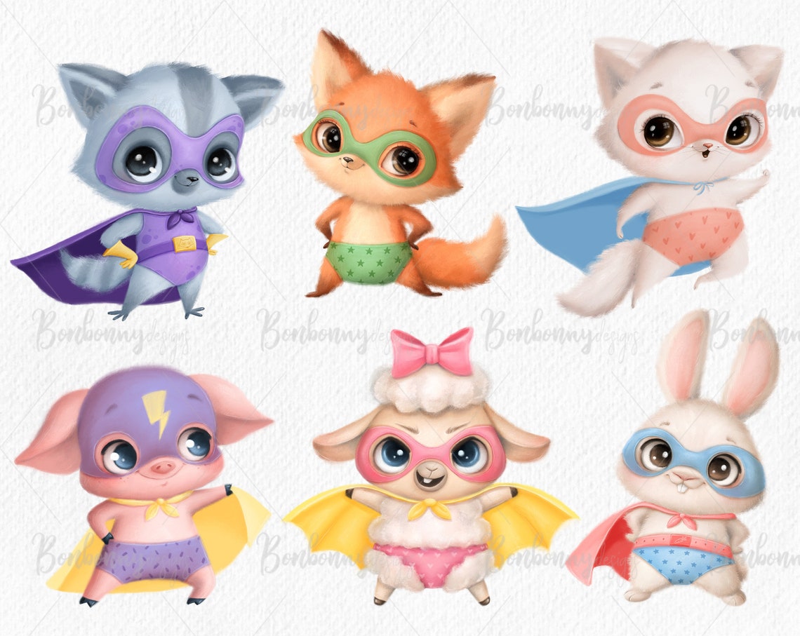 Cute Superheroes Animals Clipart Forest Animals Clipart Farm - Etsy