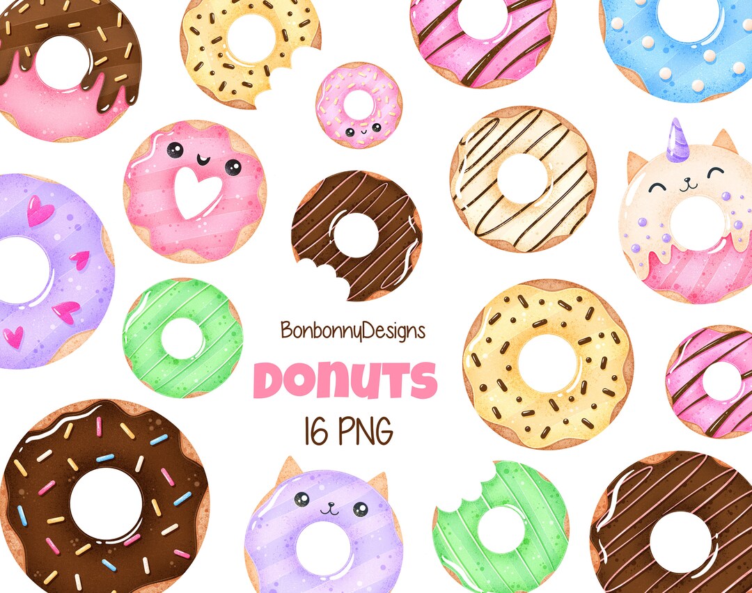 Cute Donut Clipart Pastry Clipart Breakfast Junk Food - Etsy