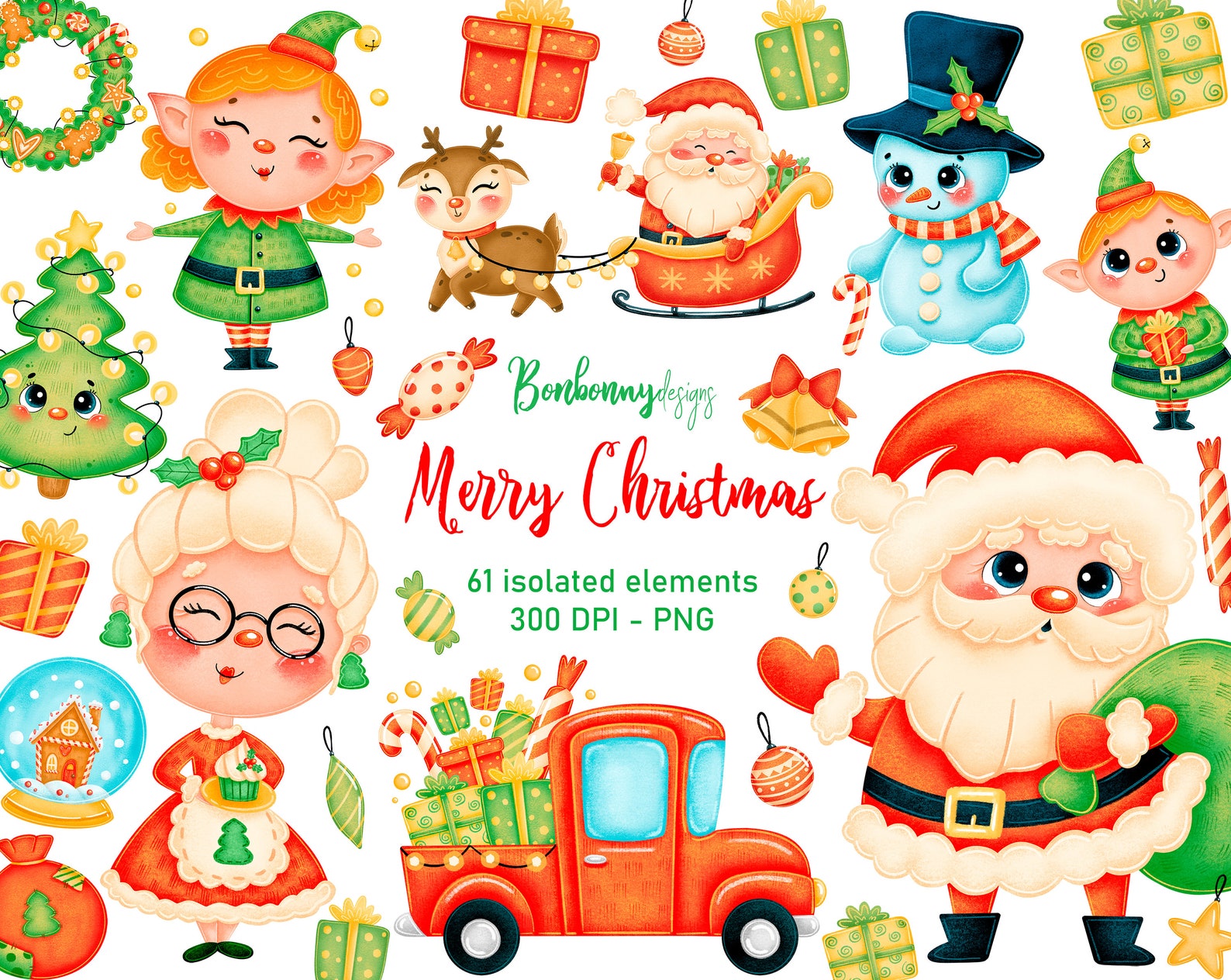 Santa Claus Clipart Mrs Claus Clipart Christmas Elf Clipart - Etsy