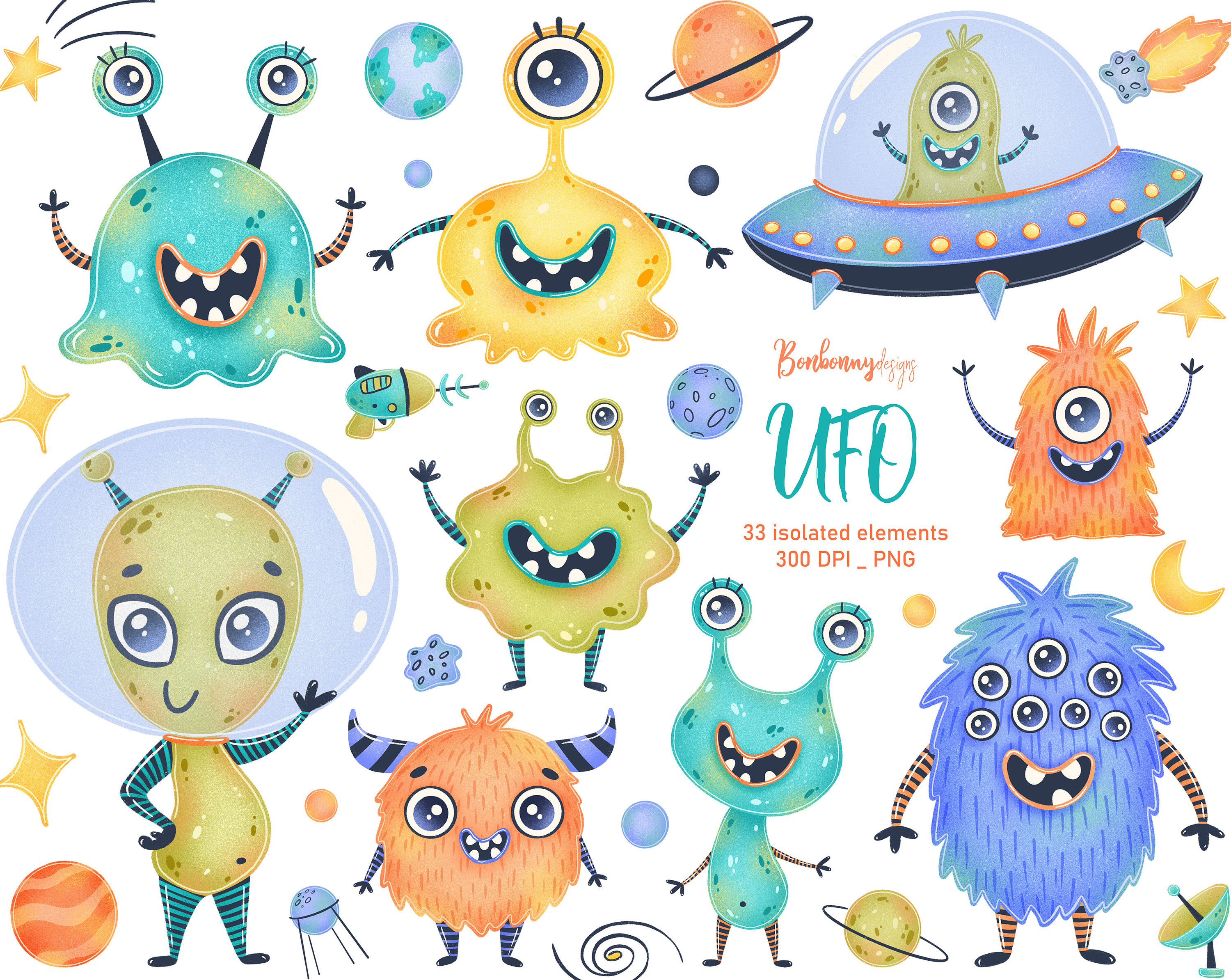 UFO Clipart Weltraum Clipart Niedliche Alien Clipart | Etsy