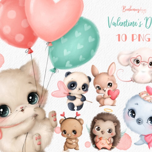 Woodland Animals Love Clipart. Valentine's Day Animal - Etsy