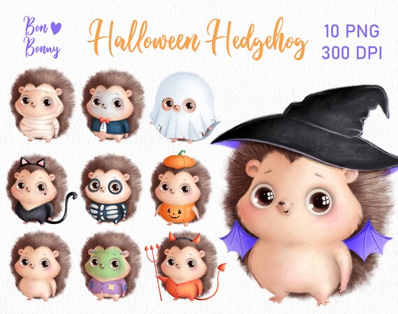 Cute Halloween Clipart Halloween Animals Cute Hedgehog - Etsy