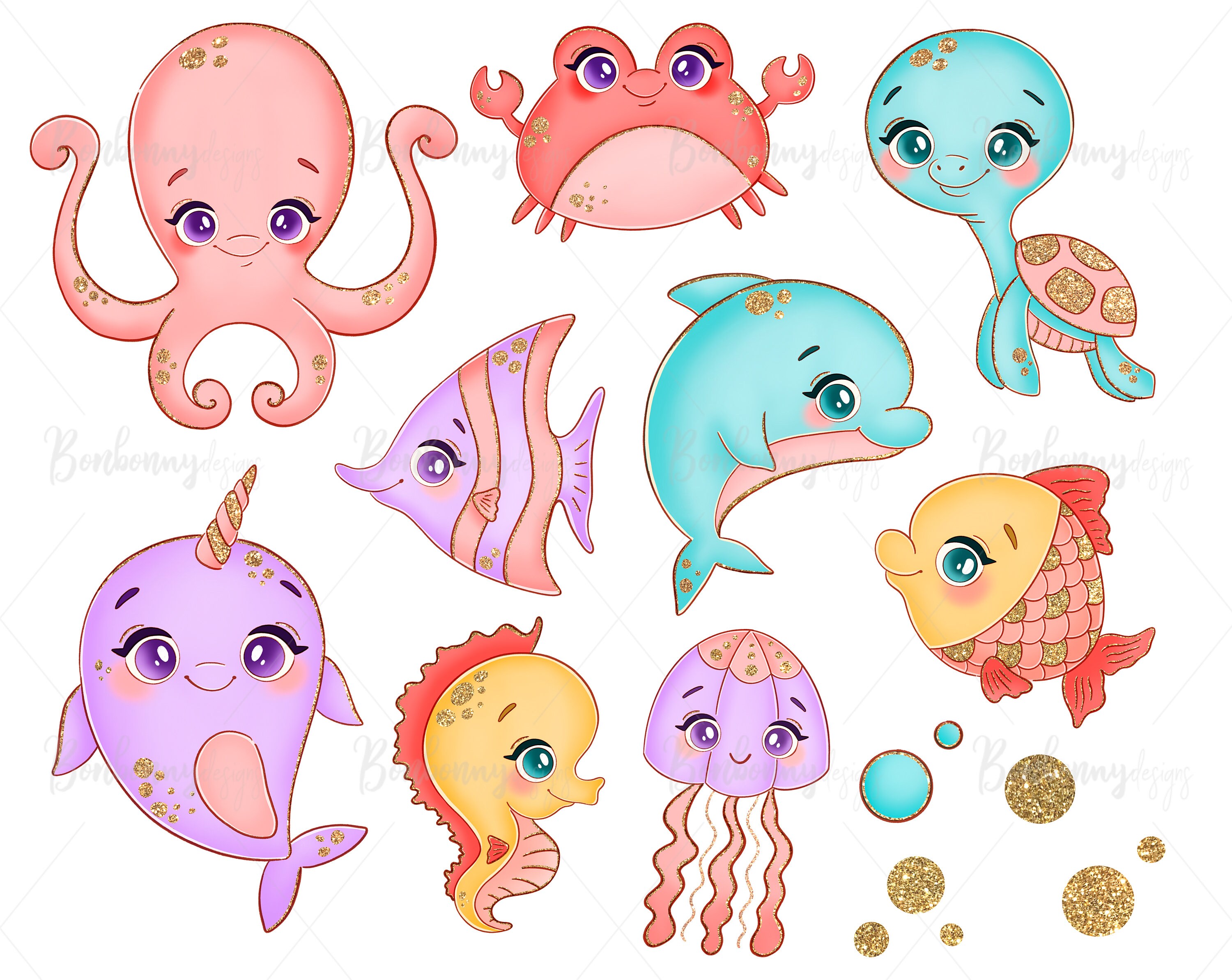 Baby Mermaid Clipart Underwater Clipart Cute Ocean Animals - Etsy