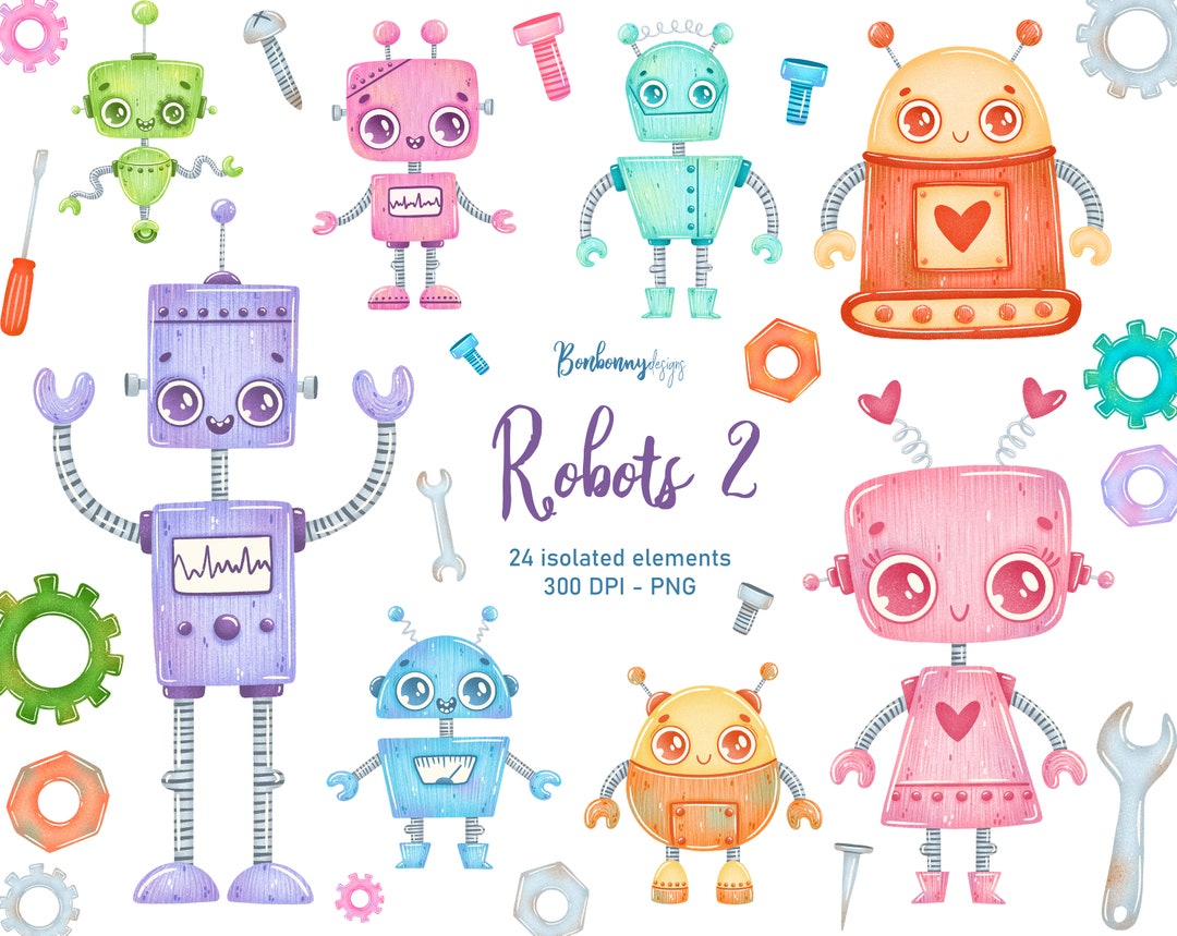 Cute Robots Clipart, Retro Robot Clipart, Kids Robot Clipart, Fun Robot ...