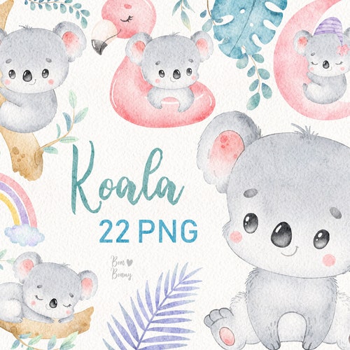 Koala Bear Watercolor Clipart Set. Cute Baby Koala Nursery - Etsy
