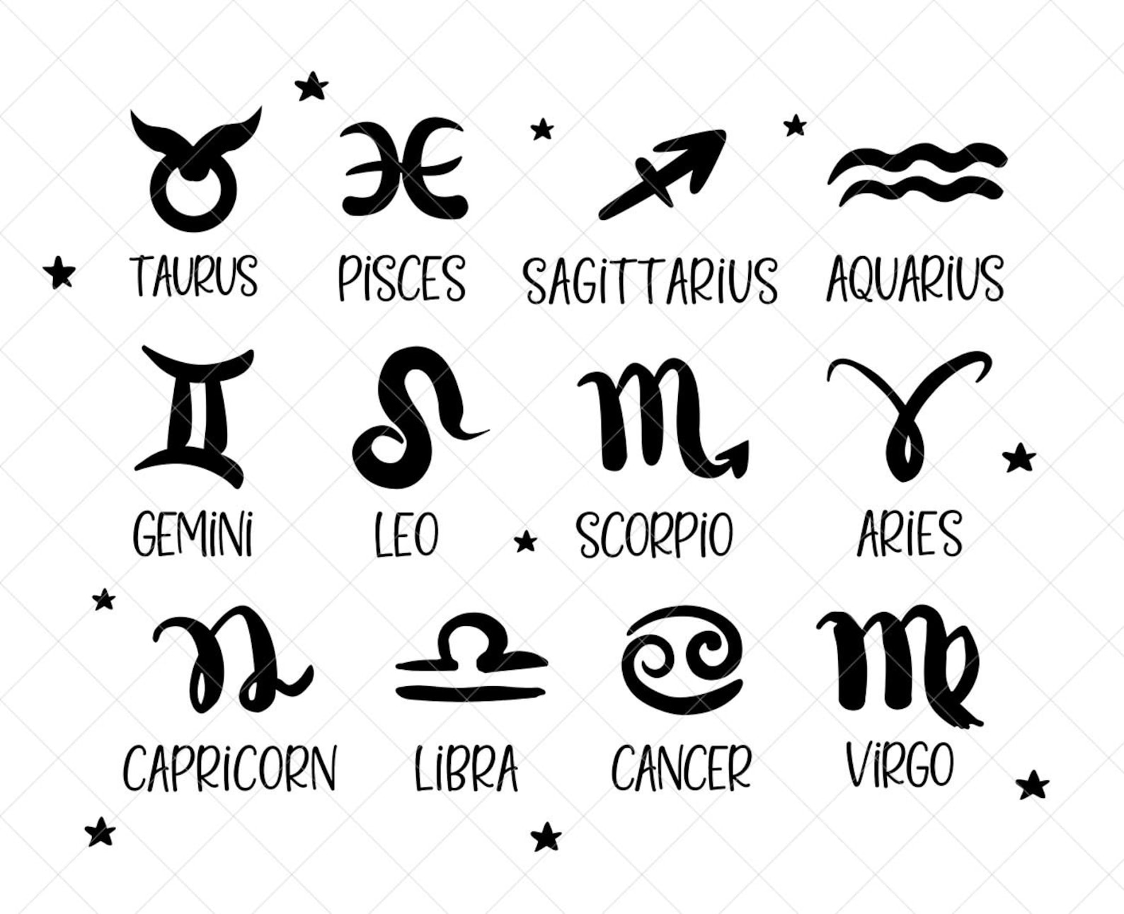Zodiac Signs Svg Png Eps Dxf Cricut Cut Files Silhouette Etsy