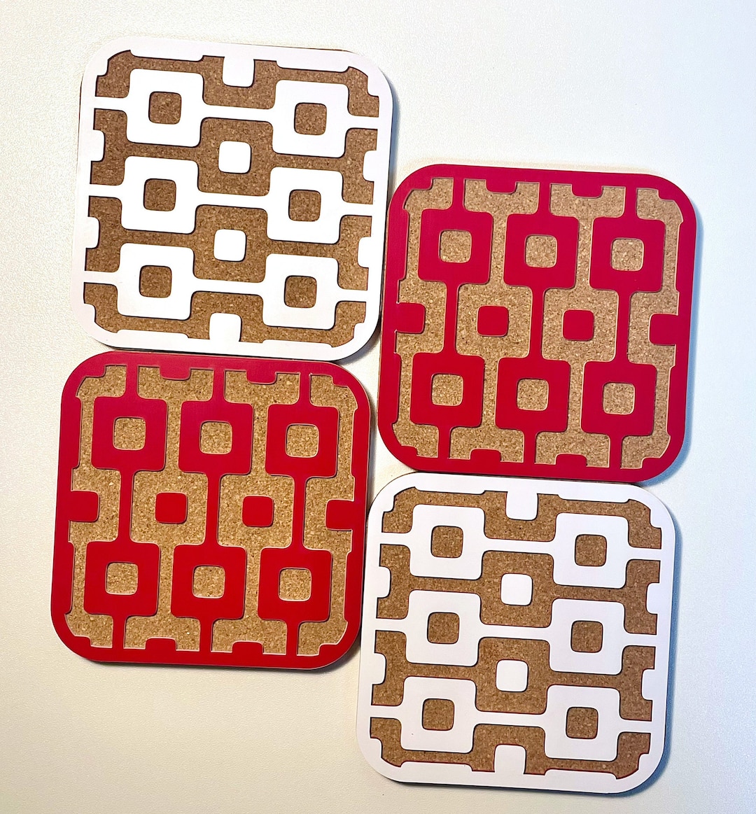 Midcentury Inspired Acrylic and Cork Layered Coasters - Set of 4 - Etsy
