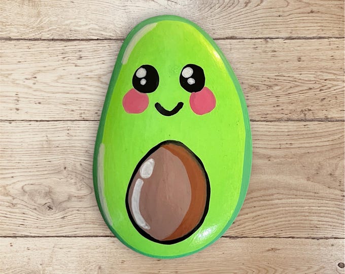 Cute Avocado Painted Rock, Painted Stone, Gift, Handmade, Rock Art ...