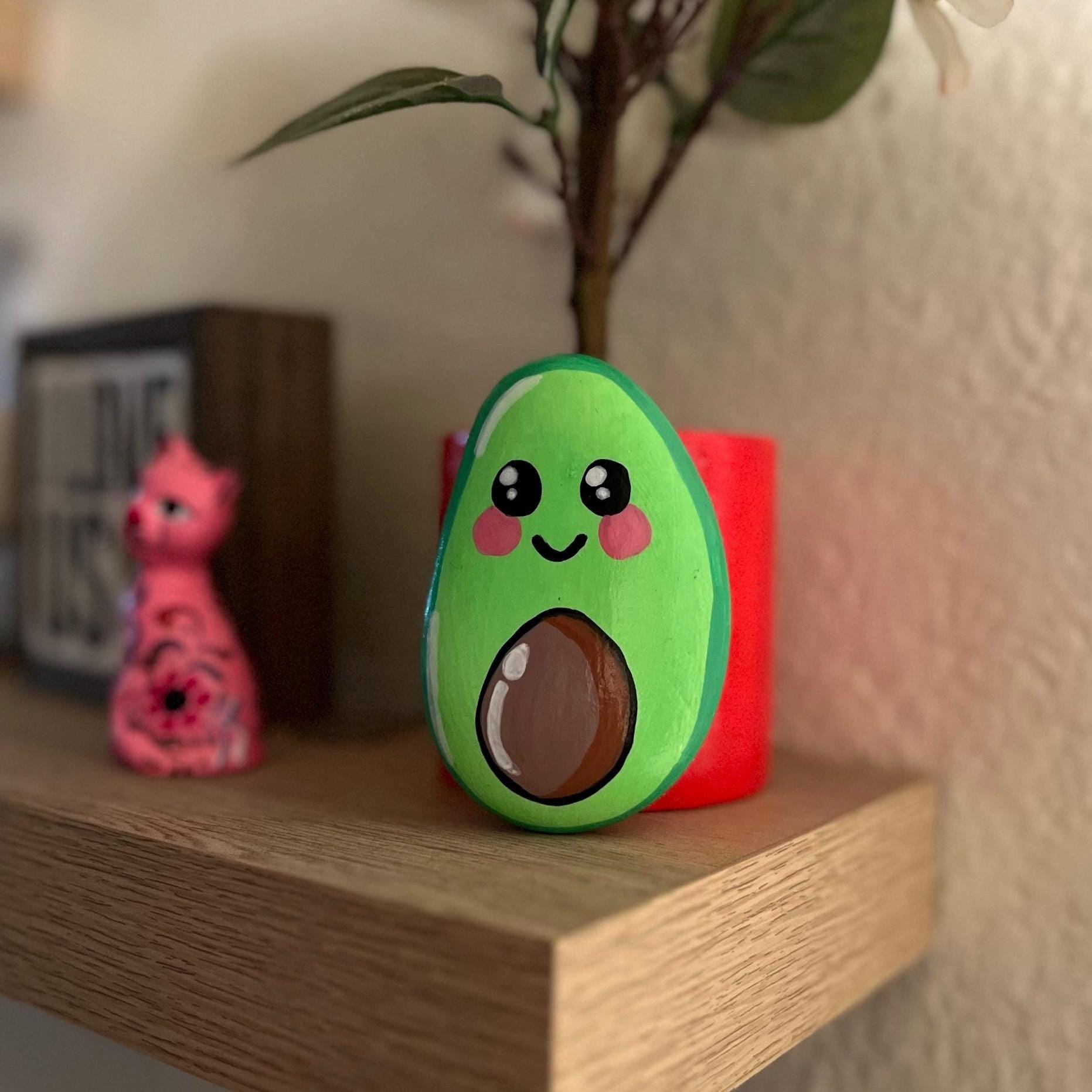 Cute Avocado Painted Rock, Painted Stone, Gift, Handmade, Rock Art ...