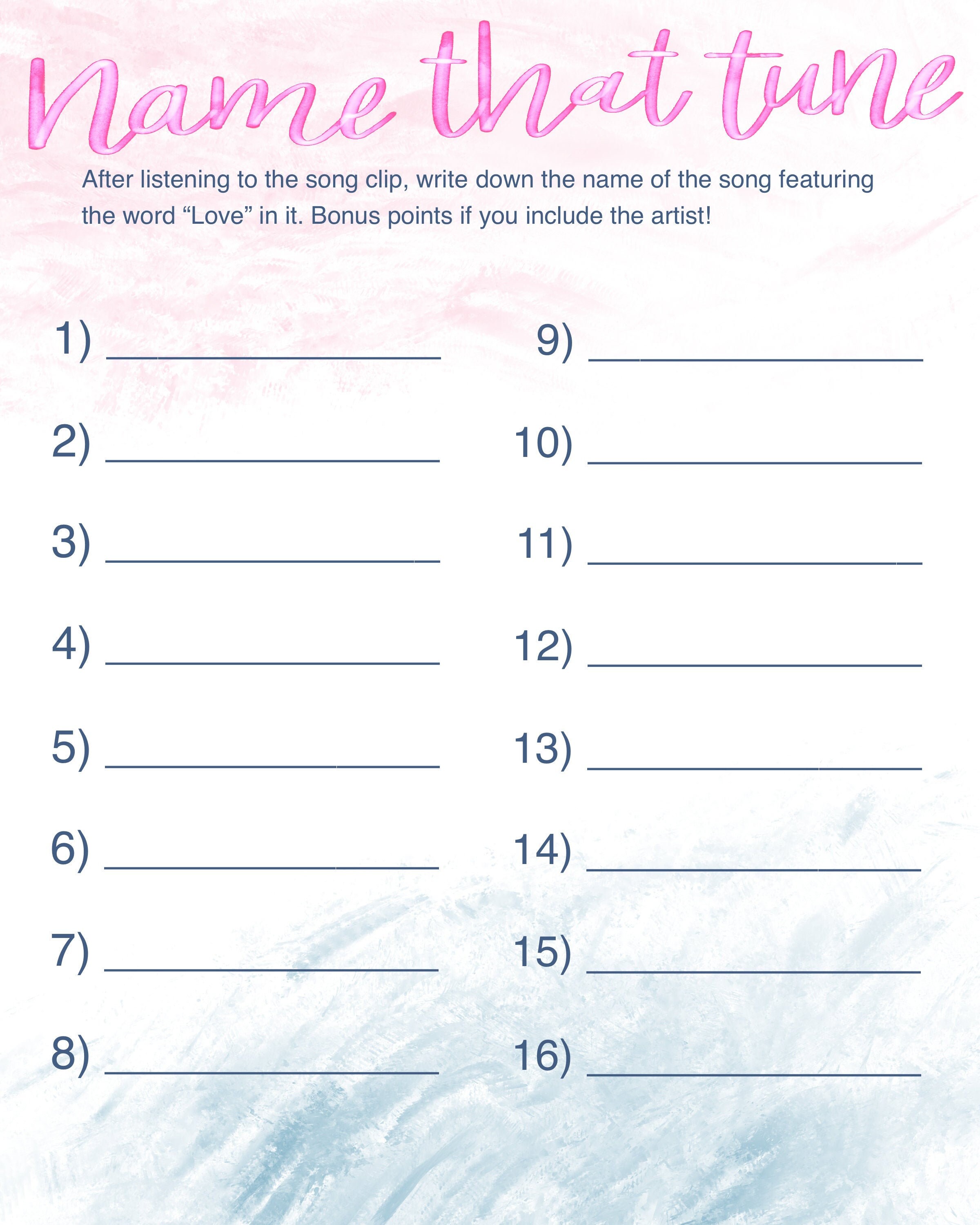 Name That Tune Bridal Shower Game Instant Download - Etsy UK