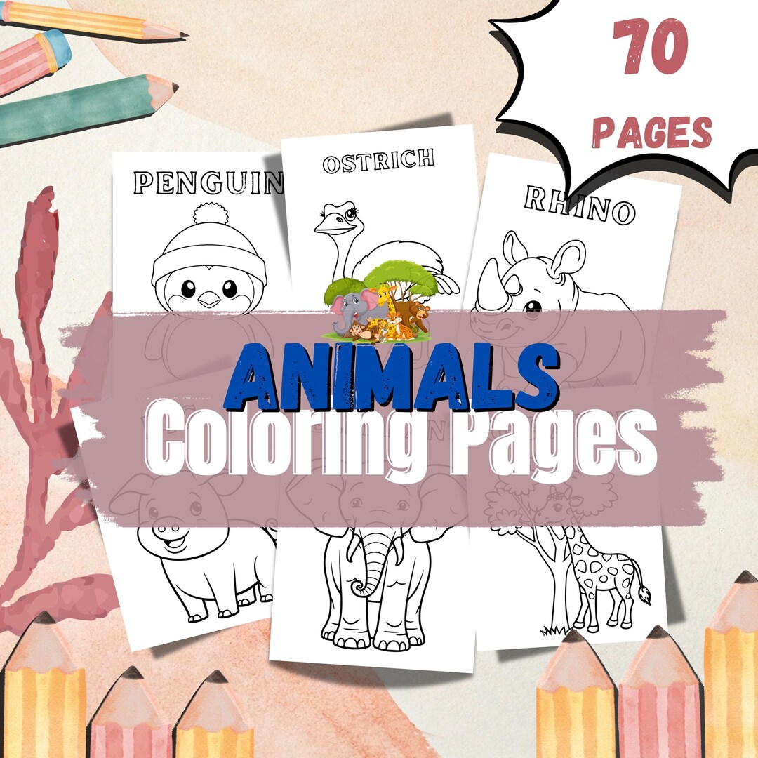 Digital Download Kids Coloring Pages - Animals - 70 Pages - Printable ...