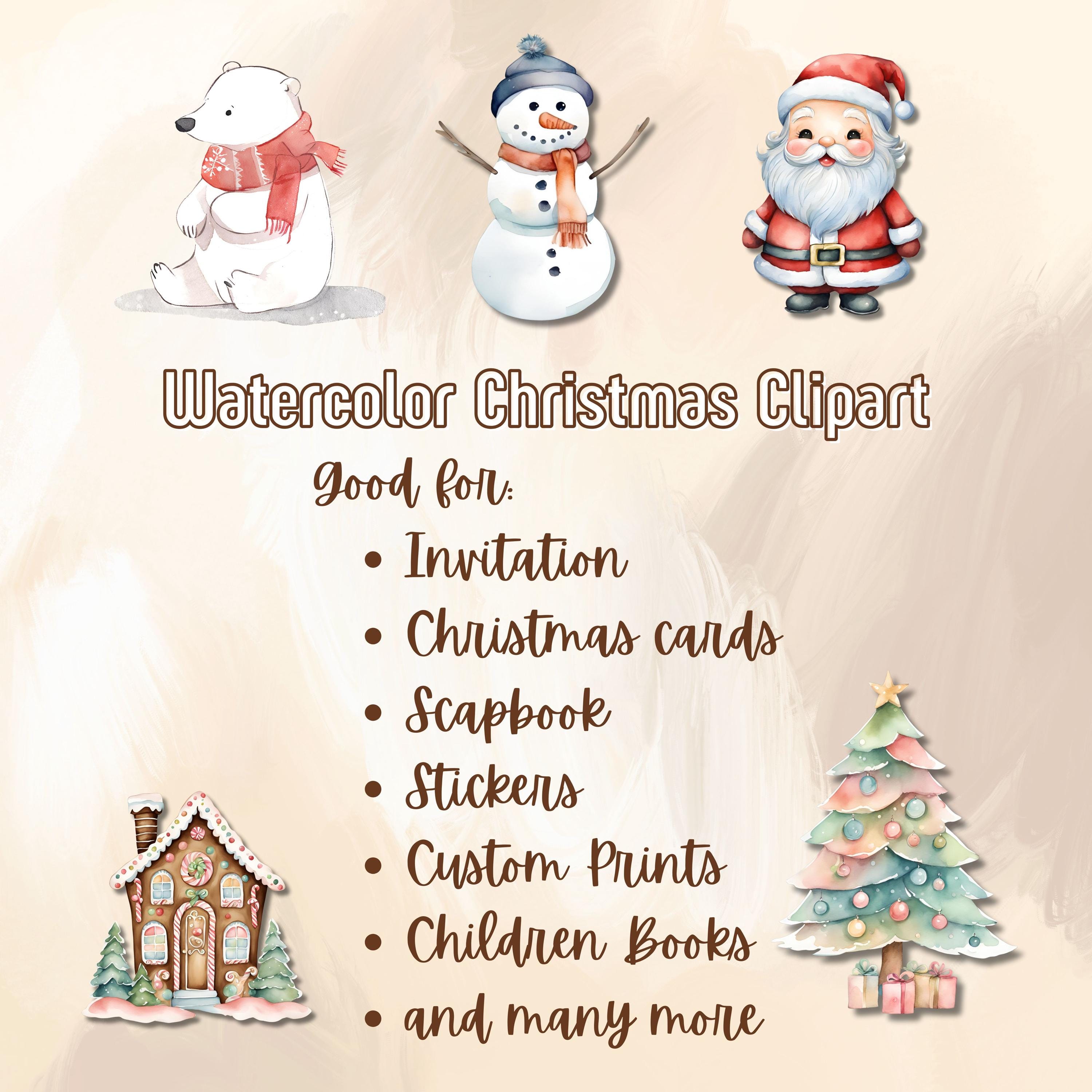 Watercolor Whimsical Christmas Clipart - 32 Transparent PNG Files ...