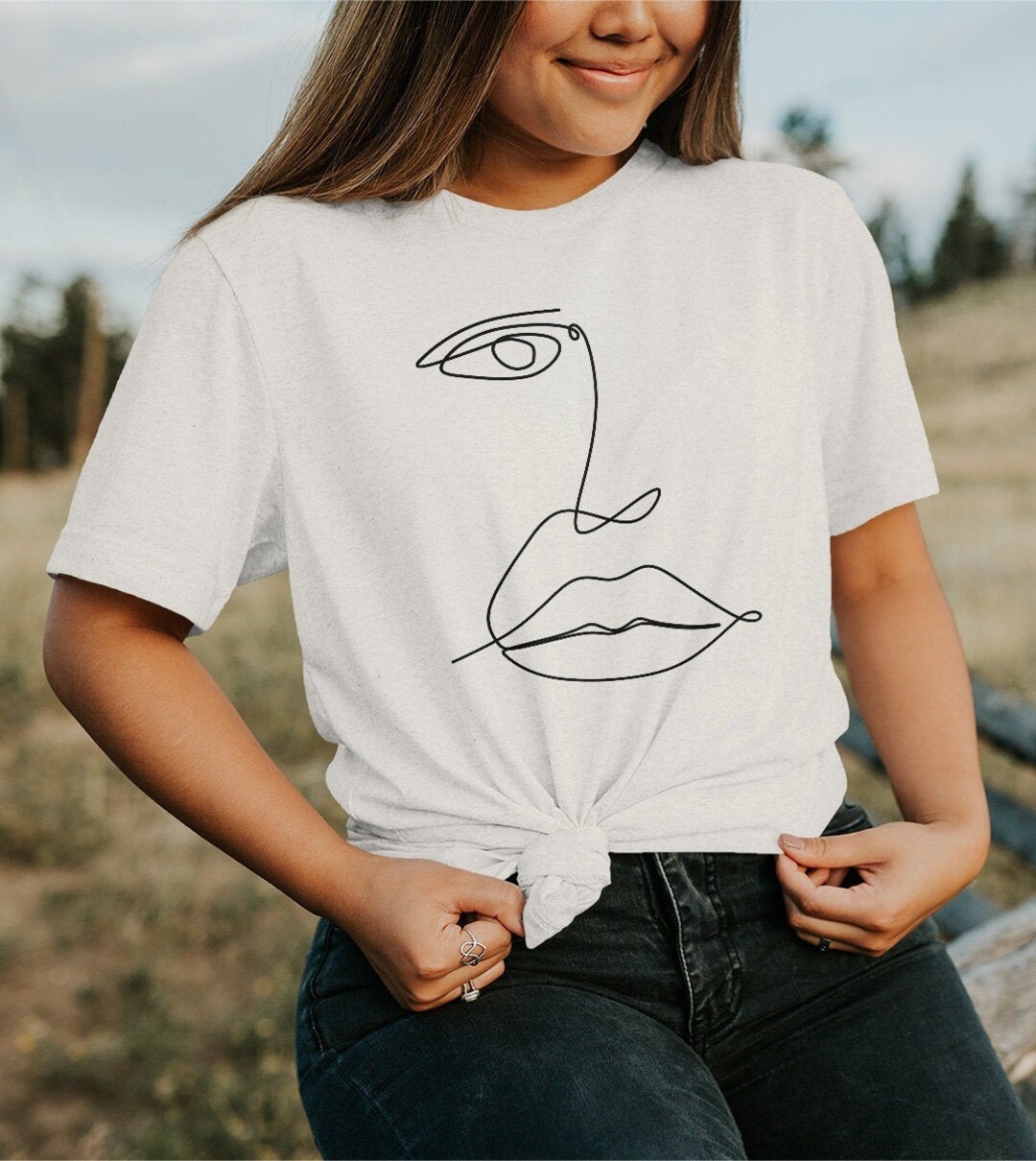 Line Drawn Faces Print T-shirt, Womens Tees, Black on White Tee Shirt ...