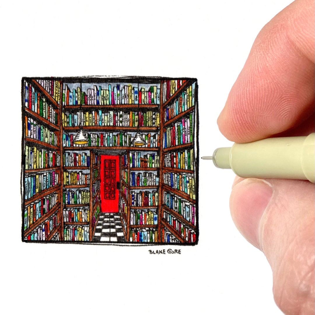 Tiny Bookstore Art Print | Book Aesthetic | Library Illustration ...