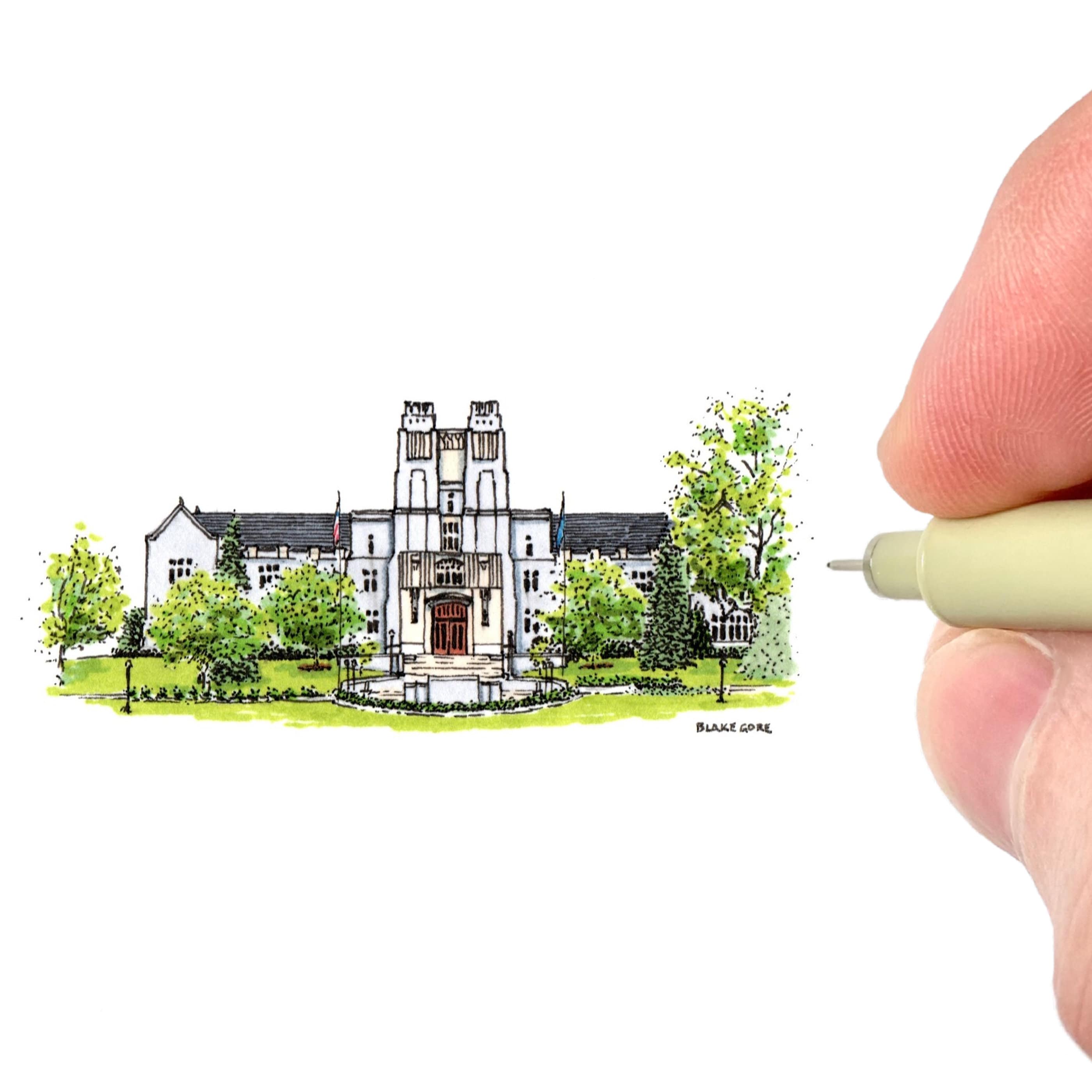 Virginia Tech's Burruss Hall Art Print Blacksburg, Virginia Campus ...