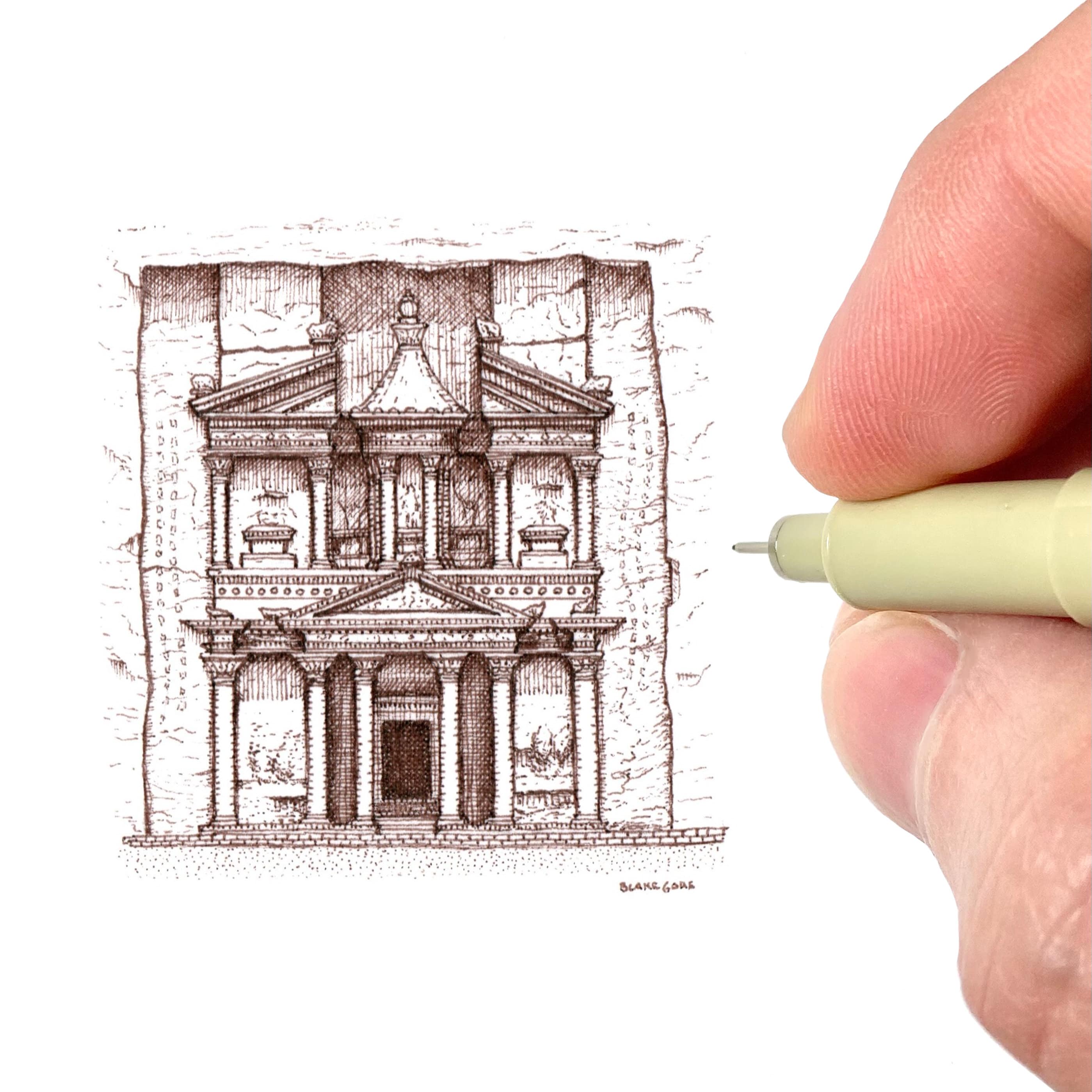 Petra, Jordan Art Print | Ancient Architecture Illustration in Sepia ...