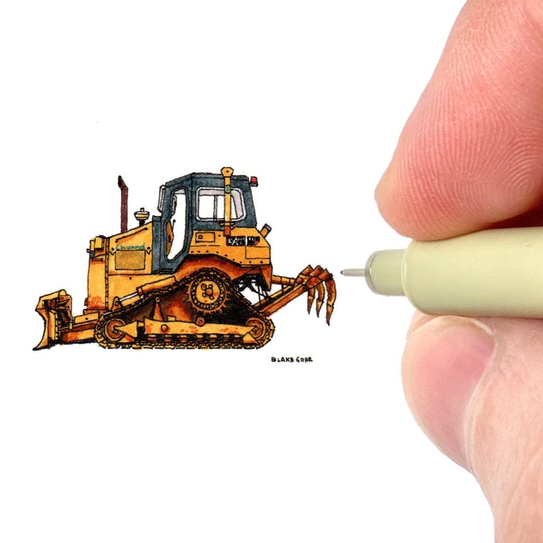 Bulldozer Art Print | Construction Equipment Illustration | Miniature ...