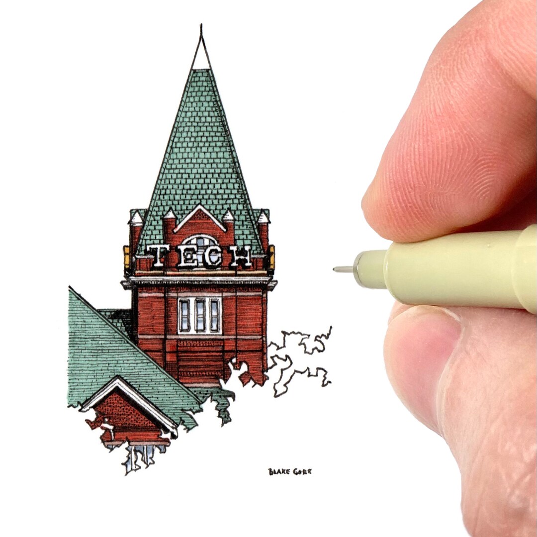 Georgia Tech Tower Art Print: Atlanta Campus Illustration - Etsy