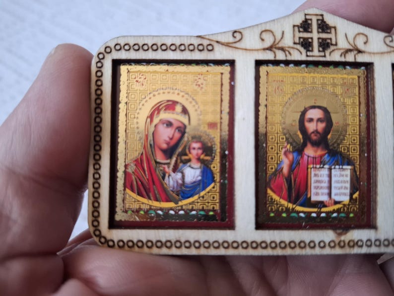 Wooden Orthodox Triple Icons Mother of God, Jesus, St.nicholas - Etsy