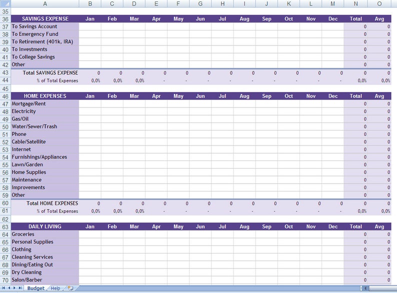 Family Budget Planner - Microsoft Excel Template - Etsy