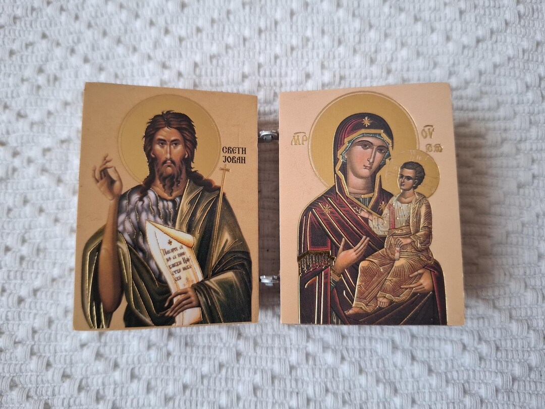 Handmade Serbian Diptych Icon St John the Baptist With Jesus Christ and ...