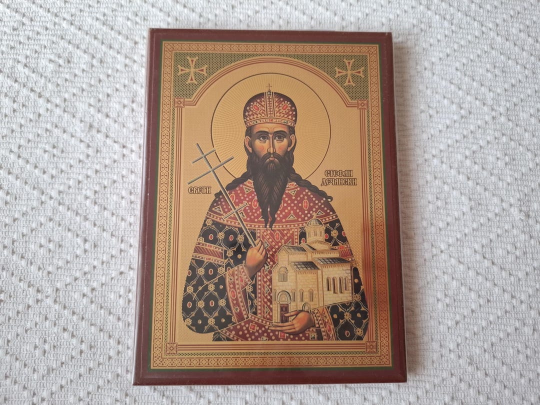 Handmade Serbian Orthodox Icon of Saint Stefan Decanski - 17 X 12 Cm (6 ...