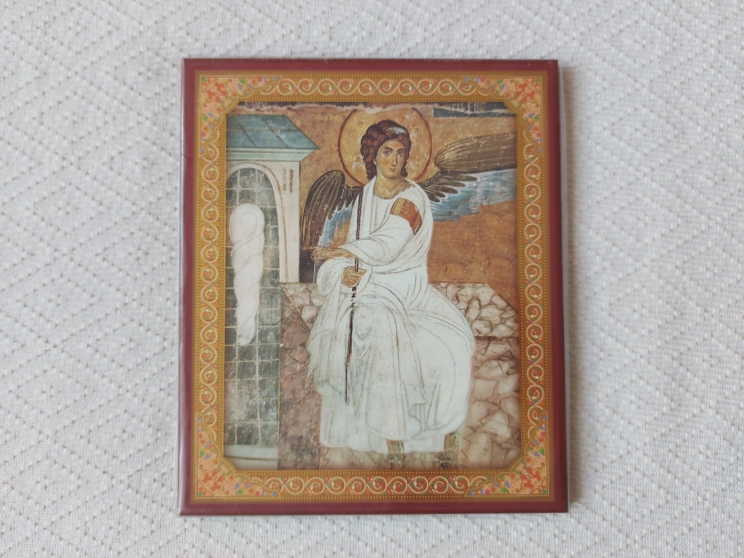 Handmade Serbian Orthodox Icon of White Angel - 25cm X 21cm (9.8in X 8 ...