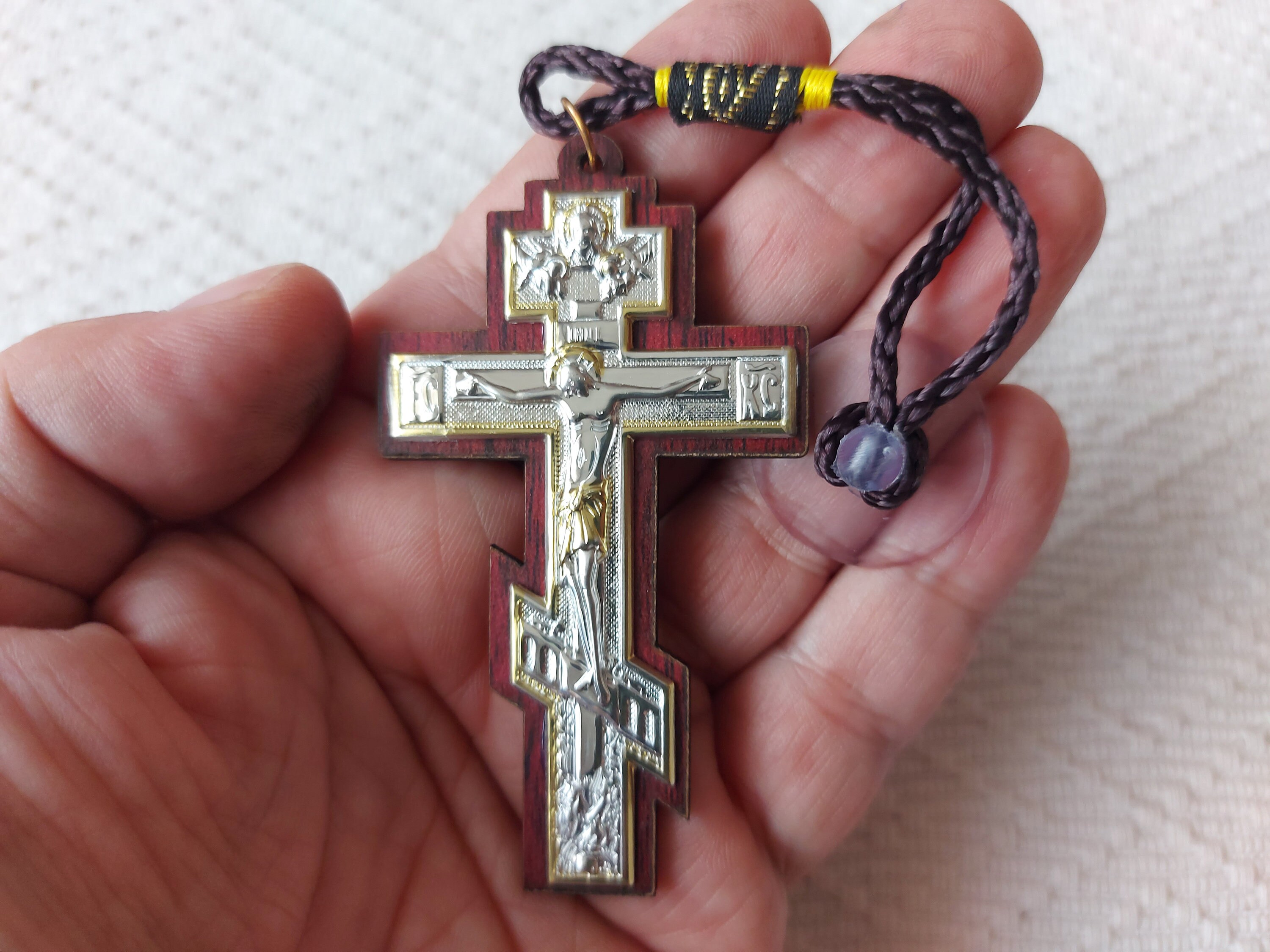 Russian Christian Wooden Pectoral Cross Pendant Rope Cord Car Rearview ...