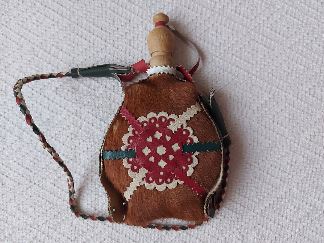Vintage Serbian Traditional Leather Wooden Bottle for Decor - Etsy