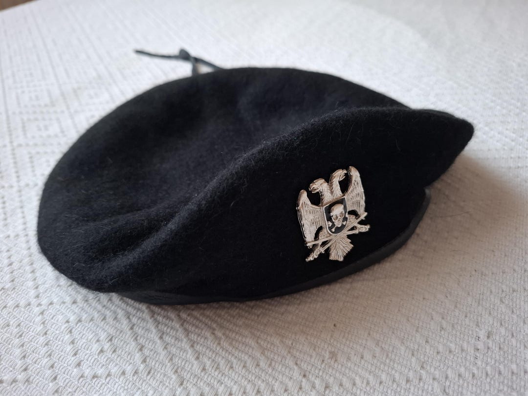 Serbian Beret Cap Black Color With Silver Chetnics Badge - Etsy